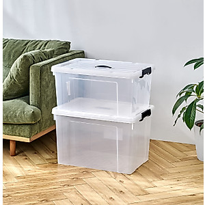 Cetomo Plastic Storage Bin Box Organizing Container with Lid and Secure Latching Buckles, Clear, 72Qt x 4, Pack of 4