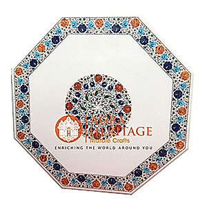 Marble White 48" Dining Table Top Peacock Inlay Multi Floral Handicraft Art Decor