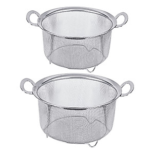 Tiawudi 2 Pack Strainers for Kitchen, 18/8 Stainless Steel Colander with Handles, Fine Mesh Strainer for Pasta, Rice and Fruit, Sieve with Resting Feet to Strain, Rinse, Steam or Cook Vegetables