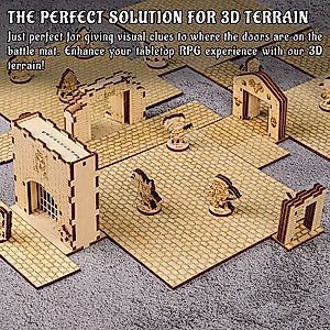 Dungeon Door & Portcullis Gate Miniatures (Set of 4) Wooden Laser Cut Open and Closed Fantasy Terrain 28mm Scale for Dungeons & Dragons, Pathfinder, D&D and Other Tabletop RPG