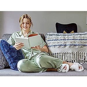 AW BRIDAL Silk Pajamas for Women Satin Pajama Set Button Up Bride Bridesmaid Pajamas Sleepwear Loungewear, Sage Green M