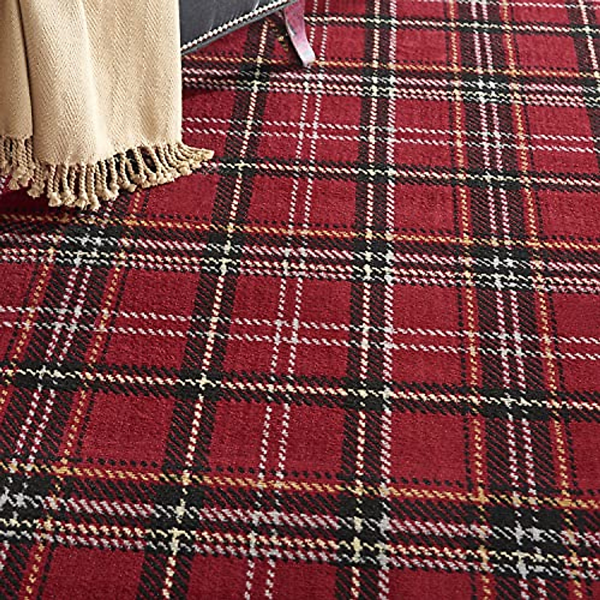 Nourison Grafix Red 7' x 10' Area Rug, Modern, Plaid, Bed Room, Living Room, Dining Room, Kitchen, Easy Clean, Non Shedding (7x10)