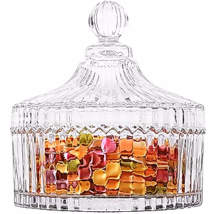 FTOF Glass Candy Storage Box Clear Sugar Dish With Lid Crystal Covered Candy Bowl Apothecary Food Buffet Container Holder, 250ml