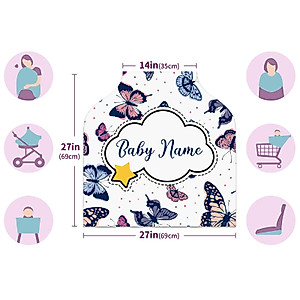 Baby Car Seat Stroller Covers Custom Name Cartoon Butterfly Nursing Cover Breastfeeding Scarf Soft Breathable Stretchy Coverage Carseat Canopy Cover for Boys and Girls Multi Use