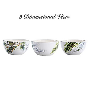Bico Fern & Grass Ceramic Bowls Set of 4, 26oz, for Pasta, Salad, Cereal, Soup & Microwave & Dishwasher Safe