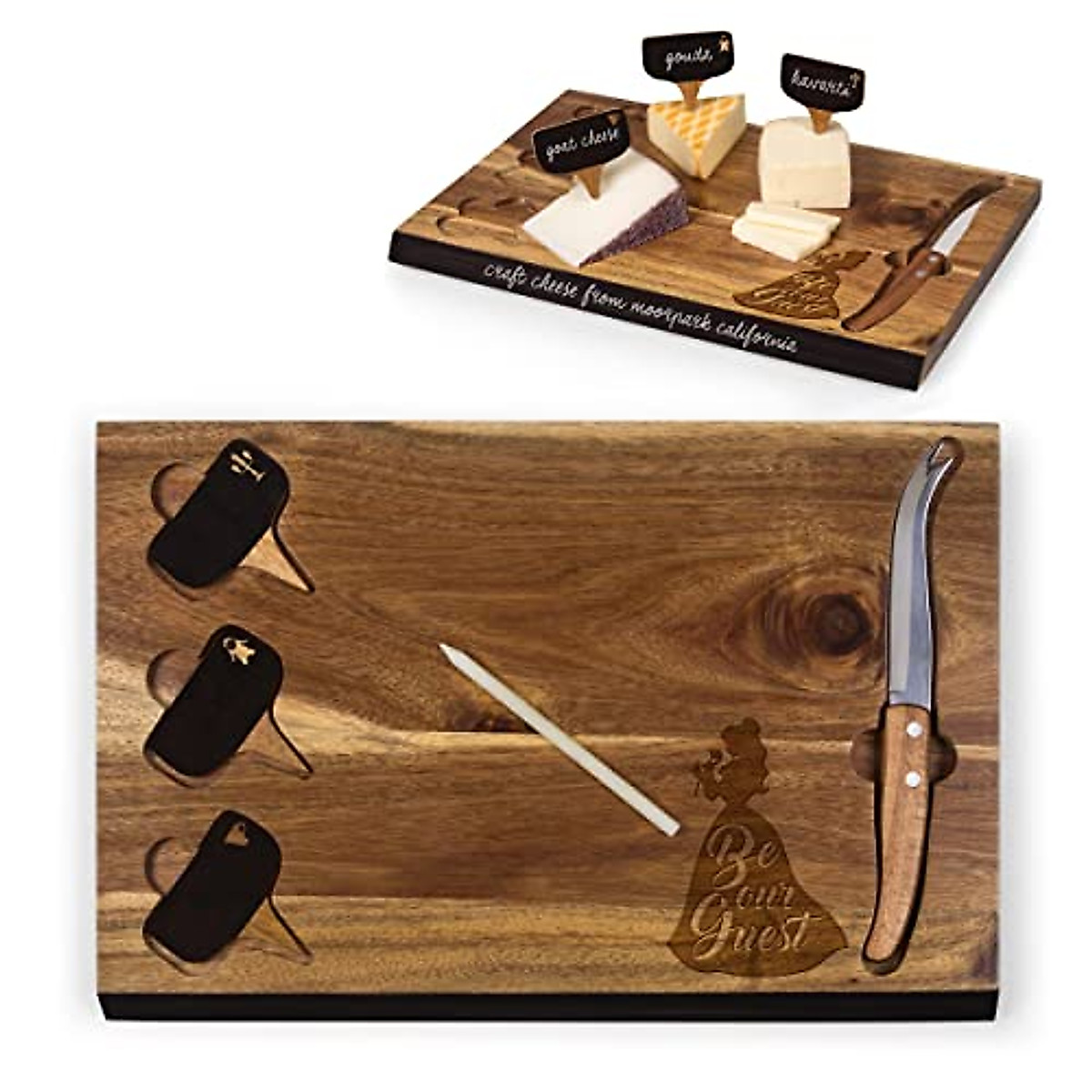TOSCANA - a Picnic Time brand 833-00-512-033-12 Beauty Cutting Board and Serving Set, Beauty & the Beast - Acacia Wood
