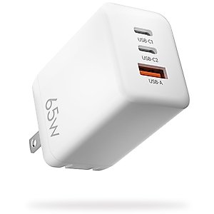 VIKEN USB C Wall Charger (GaN III 65W), 3 Port Fast Compact Charging Block PD Power Adapter for MacBook Pro/Air, Google Pixelbook, iPad Pro, iPhone 15/14, Galaxy S23/S22, Note20 etc Wall Charger Cube