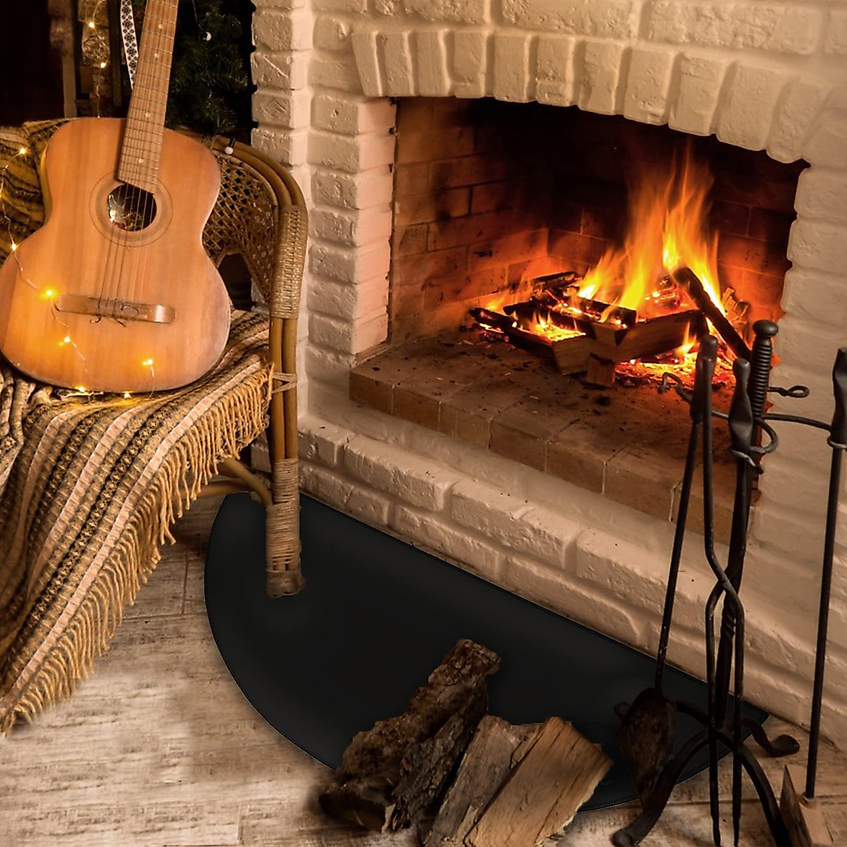 HOMSHIAM Fireplace Mat, Fireplace Floor Mat, Fireplace Mats Fireproof 28×49 Inch Half Round Hearth Mat Protects Floors from Sparks Embers