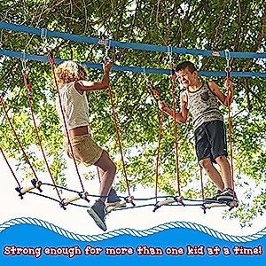 Ninja Slackline Obstacle Course for Kids - 80 Foot Line | Monkey Bars Playground Equipment | Ninja Warrior Course with Monkey Bars for Kids | (Rickety Bridge Edition) - Patented Double Line