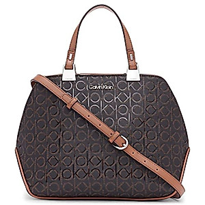 Calvin Klein Charlie Triple Compartment Dome Satchel, Brown/Khaki/Caramel