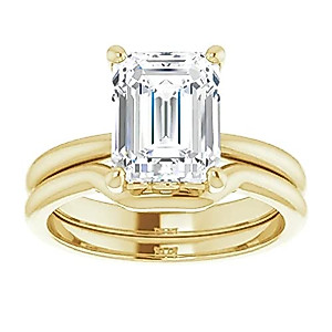 2 CT Emerald Cut VVS1 Colorless Moissanite Wedding Ring Set for Women Bridal Ring Set Handmade Solitaire Moissanite Engagement Gifts Anniversary Promise for Her 925 Sterling Silver