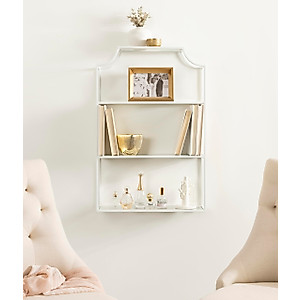 Kate and Laurel Ciel Three-Tiered Wall Shelf, 21 x 30, White, Decorative Floating Shelf Storage and Wall Organizer for Over Toilet Storage Bathroom Display