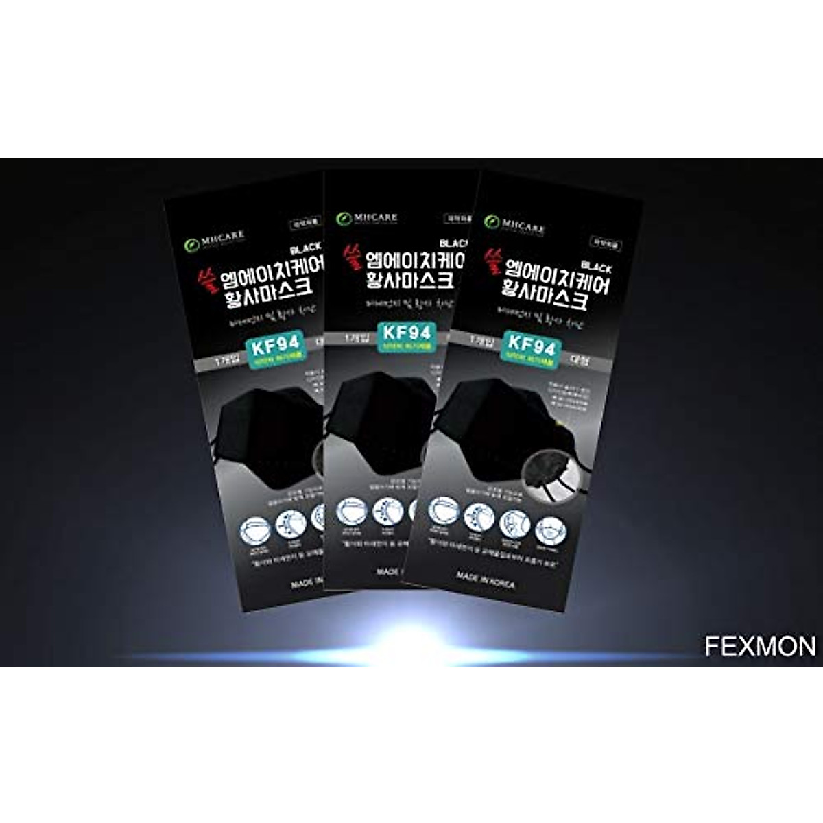 (Pack of 20) Korea Black Disposable KF94_ Face Mask, Unisex, 4-Layer Filters Breathable Comfortable, Adjustable Strap, Nose Mouth Covering Dust Mask Made in Korea.