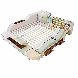 Its-Me Double Bed|King Size or Queen Size| Bonded Leather | Massage Function | Bluetooth Speakers | USB Charger |Radio| Save Box | (Brown, Double Queen)