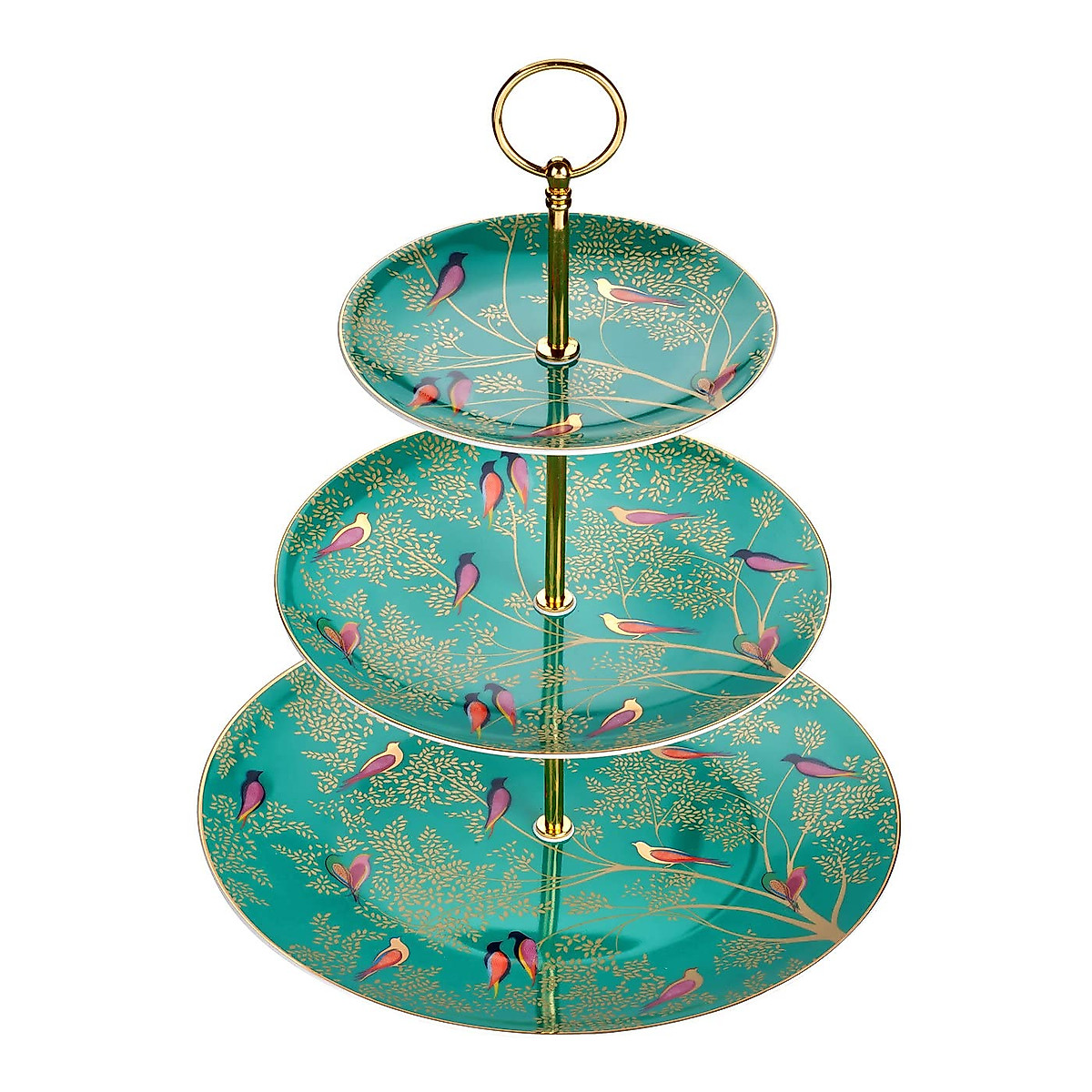 Portmeirion Sara Miller London Chelsea 3 Tier Cake Stand | Green Tiered Dessert Stand for Serving Pastries, Cupcakes, and More | Made from Fine China with Gold Detail | Handwash Only