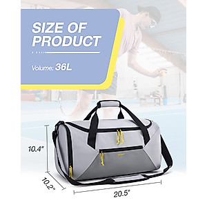 BAGSMART Gym Bag for Women Men, 36L Small Sports Bag With Shoe Bag, Lightweight Weekender Carry On Duffel Bag, Water Resistant Workout Duffel Bags for Traveling - Gray