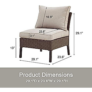 PatioFestival Rattan Armless Chair Wicker Patio Chairs Non-Armrest Sofa with Cushion Outdoor Metal Frame Furniture for Garden Porch Poolside Balcony