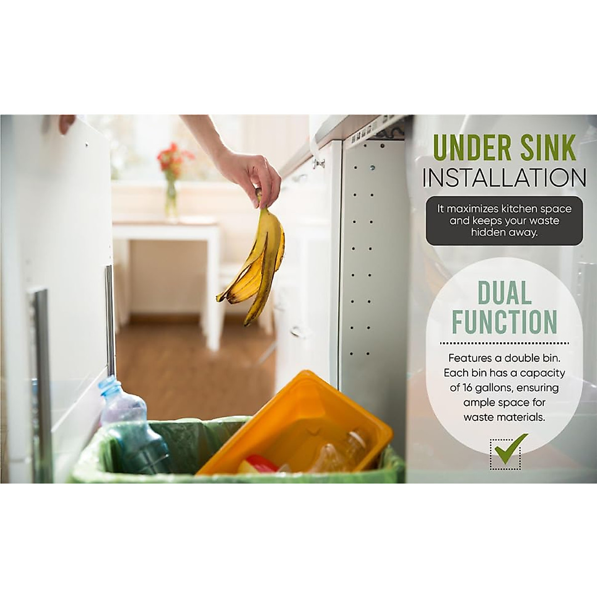 Kitchenflex Cabinet Trash Can Pull Out Kit-Bin Not Included| Space-Saving Cabinet Solution with Easy Installation | Efficient Waste Management| Pull Out Garbage Can for Kitchen Cabinet