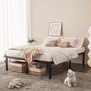 QUALEONA Bed-Frame-Queen, 18 Inch Metal Platform Queen-Size-Bed-Frame, No Box Spring Needed, Heavy Duty Steel Slat Support, Noise Free, Easy Quick Assembly, Black