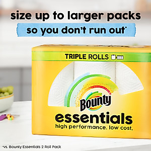 Bounty Essentials Select-A-Size Paper Towels, White, 2 Triple Rolls = 6 Regular Rolls