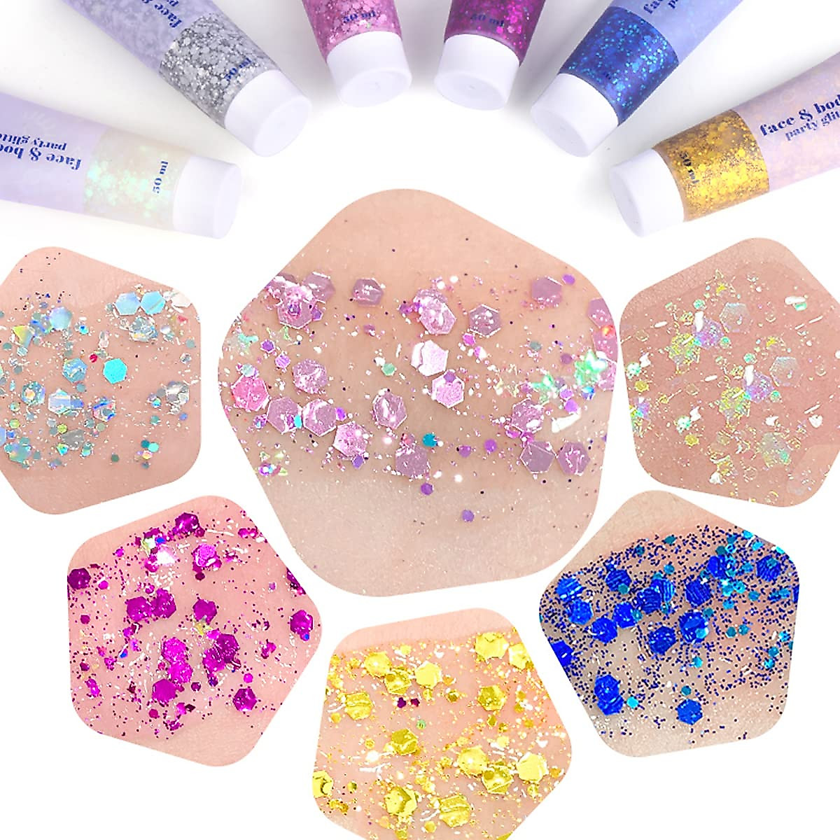 Paminify White Face Glitter Gel,Mardi Gras Singer Concerts Festival Rave Accessories,Mermaid Body Glitter,Carnival Halloween Hair Sequins Face Glitter Paint Makeup,Sparkling Chunky for Women,50ML