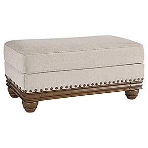 Signature Design by Ashley Harleson Modern Farmhouse Ottoman with Nailhead Trim, Beige
