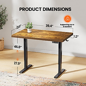 ErGear Whole Piece Standing Desk, 40x24 Inch Thick Adjustable Desk with 4 Height Memory, Electric Sit Stand Desk with Cable Management Tray, Ergonomic Desk for Home Office, Vintage Brown, EGESD72V