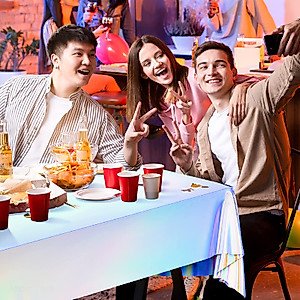 NiHome Iridescent Plastic Tablecloths 4-Pack 54.8x109.6 Inches Holographic Metallic Laser Shiny Rectangle Party Table Decorations Foil Clothes Reusable Covers for Birthday Bridal Wedding Christmas