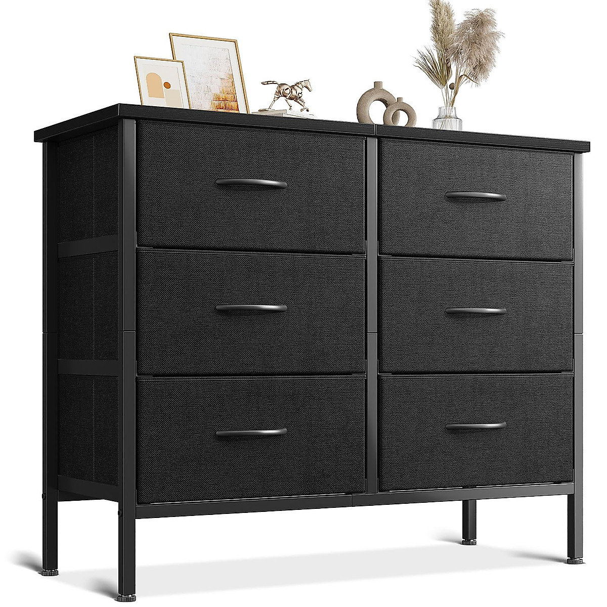AODK Dresser for Bedroom Dresser TV Stand with 6 Storage Drawers, Small Fabric Dresser Chest of Drawers for Closet Organizer Clothes, Black