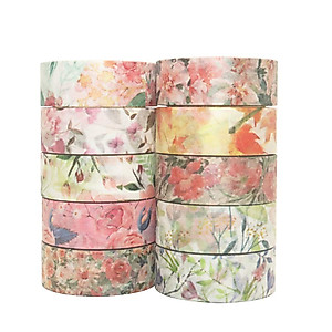YUBBAEX 10 Rolls Spring Flowers Washi Tape Set Masking Decorative Tapes (Warm Tone)