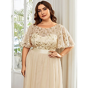 Ever-Pretty Women's Round Neck A-Line Tulle Sequin Plus Size Formal Dresses for Women Gold US18