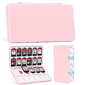 JINGDU 24-Slot Switch Game Card Case Compatible with Switch Games & micro SD Cards, the Games Holder Organizer Suitable for NS, Lite & OLED Game Cards, Pink