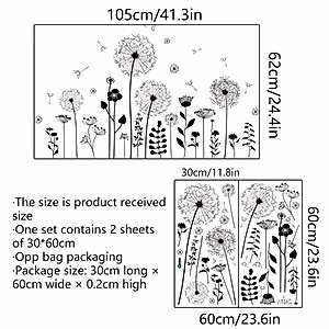 WAFT YEARN Waterproof Removable Vinyl Dandelion Flower Wall Decal Sticker - Decorative Art for Nursery School Classroom Livingroom Bedroom Bathroom Boho Peel and Stick Graduation Party Decorations