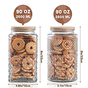Galazzz 90 oz | 0.7 Gallon Large Cookie Jar, Glass Jar with Airtight Lid, Decorative Kitchen Canister with Bamboo Lids, Candy Jar | Glass Storage Air tight Glass 2600ml Round & Square