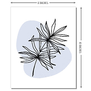 Botanical Prints - Minimalist Line Art Leaf Prints 8x 10 (Set of 6) - Aesthetic Art Posters - Abstract Plant Decor - Unframed (Blue)