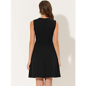 Allegra K Women's Work Dress Round Neck Solid Color Sleeveless A-Line Casual Office Dresses Large Black