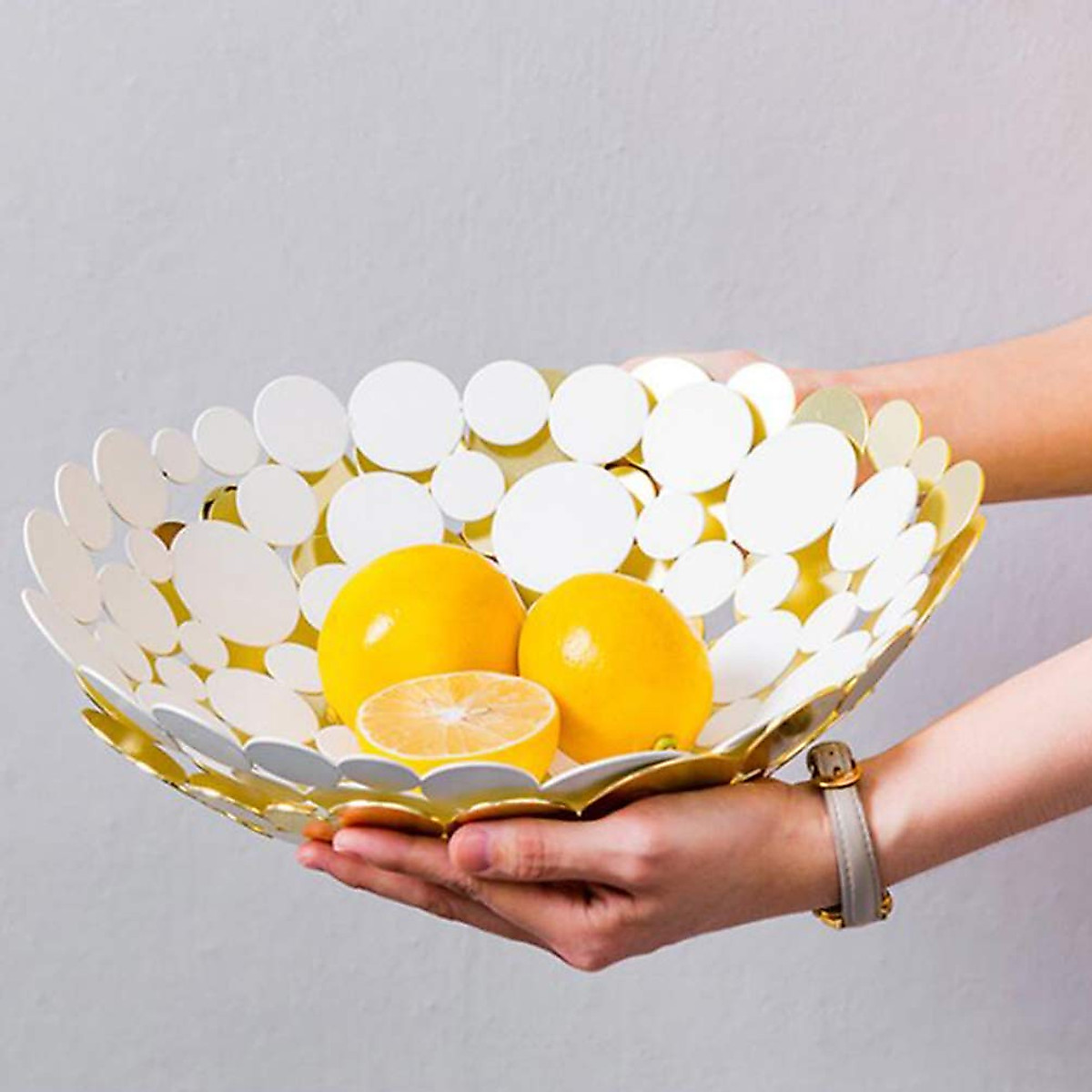 TOPBATHY Metal Countertop Fruit Basket Bowl Large Round Creative Decorative Table Centerpiece Holder Stand for Fruit Vegetable Bread Candy Nut (White)