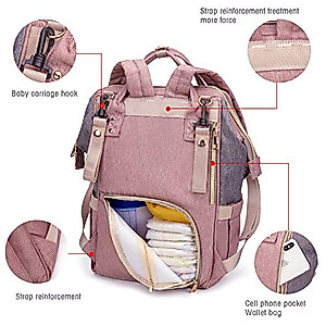 QIMIAOBABY Diaper Bag Backpack,Waterproof Multifunctional Large Travel Nappy Changing Bags… (Pink with gray)
