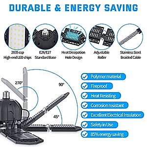 AKIRES LED Garage Light,20000LM 6500K Screw in Light Bulb with 10+1 Adjustable Panels,Deformable Garage Lights Ceiling LED Garage Light for Basement Workshop Attic Barn(4-Pack)