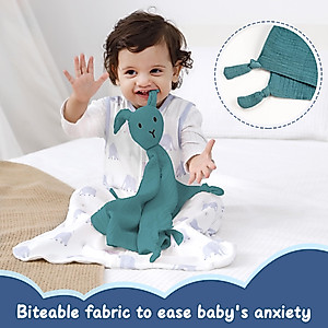 ZIGJOY Bunny Lovey Muslin Cotton Baby Security Blanket Soft Breathable Lovies for Babies Gifts for Newborn Infant Toddler Boys and Girls, Blue