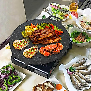 MFBJXC Korean BBQ Grill Pan with Nonstick 6-Layer Coating, 15" Round BBQ Griddle for Induction, Gas Stove, Electric Cooktop, Indoor or Outdoor Grilling
