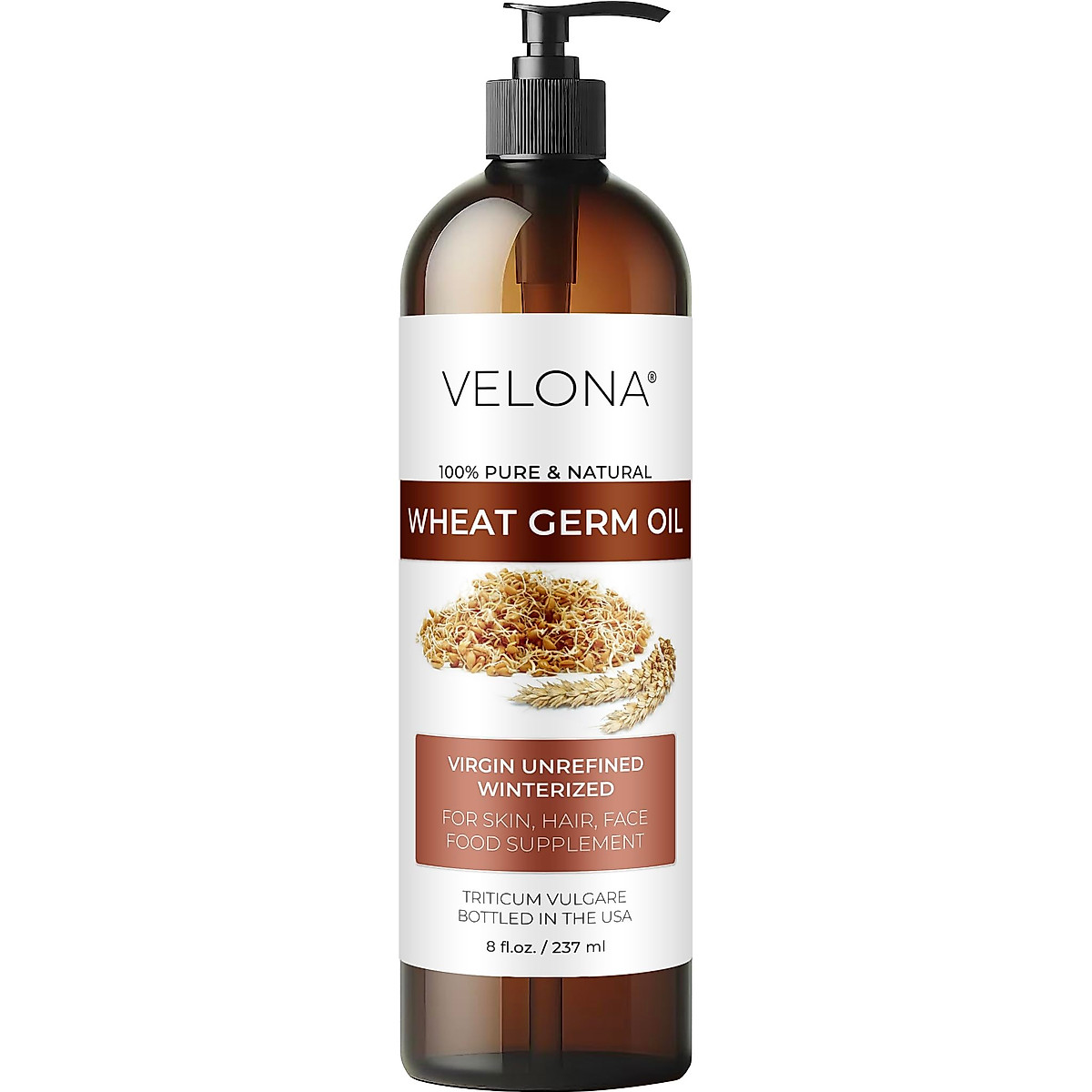 velona Wheat Germ Oil USP Grade 8 fl oz | Natural source of Vitamin E |100% Pure Carrier Oil | Unrefined, Winterized | Cooking, Face, Hair & Skin Care