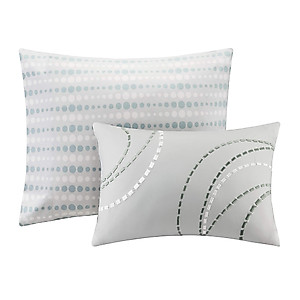 Madison Park Essentials Bed in a Bag Comforter, Vibrant Color Design All Season Down Alternative Cover with Complete Cotton Sheet Set, Queen(90"x90"), Knowles, Circular Aqua, 9 Piece