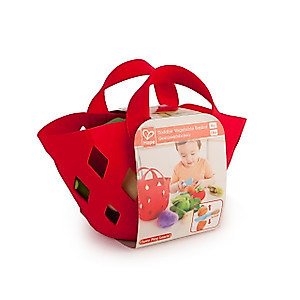 Hape Toddler Vegetable Basket |Soft Vegetable Shopping Basket, Toy Grocery Food Playset Includes Cabbage, Bean Pod, Carrot, and More