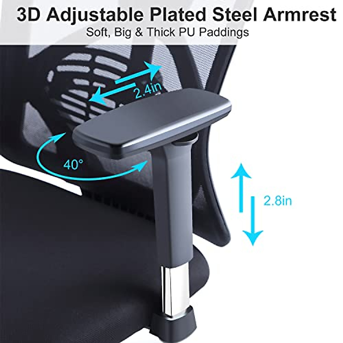 Ticova Ergonomic Office Chair - High Back Desk Chair with Adjustable Lumbar Support, Headrest & 3D Metal Armrest - 130° Rocking Mesh Computer Chair