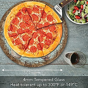 CounterArt Coastal Charm 4mm Heat Tolerant Tempered Glass Lazy Susan Turntable 13" Round Cake Plate Pizza Server