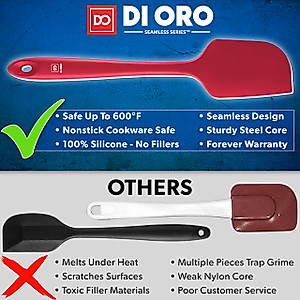 DI ORO - Large Silicone Spatula - 600ºF Heat-Resistant Spatula - Seamless Design - Pro-Grade Non-Stick Silicone Rubber with Reinforced Stainless Steel S-Core Technology (RED)