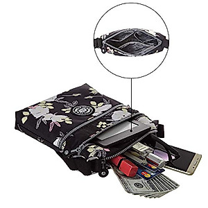 AOCINA Crossbody Purses for Women Lightweight Small Travel Bag Shoulder Purses and Handbags with Multi Zipper Pockets (Black Flower)