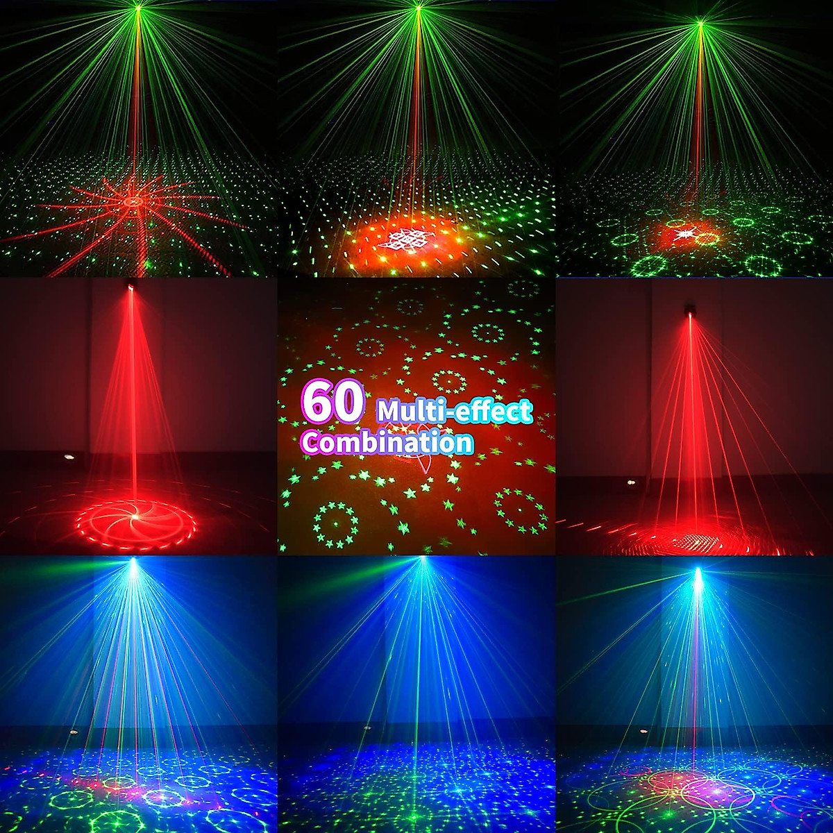 POCOCO DJ Disco Stage Party Lights - Battery Powered Laser Light - Sound Activated Strobe Projector for Christmas Halloween Decorations Karaoke Pub KTV Bar Dance Gift Birthday Wedding