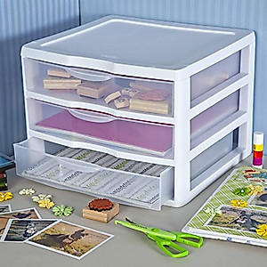 Sterilite 20938003 Wide 3 Drawer Unit, White Frame with Clear Drawers, 3-Pack